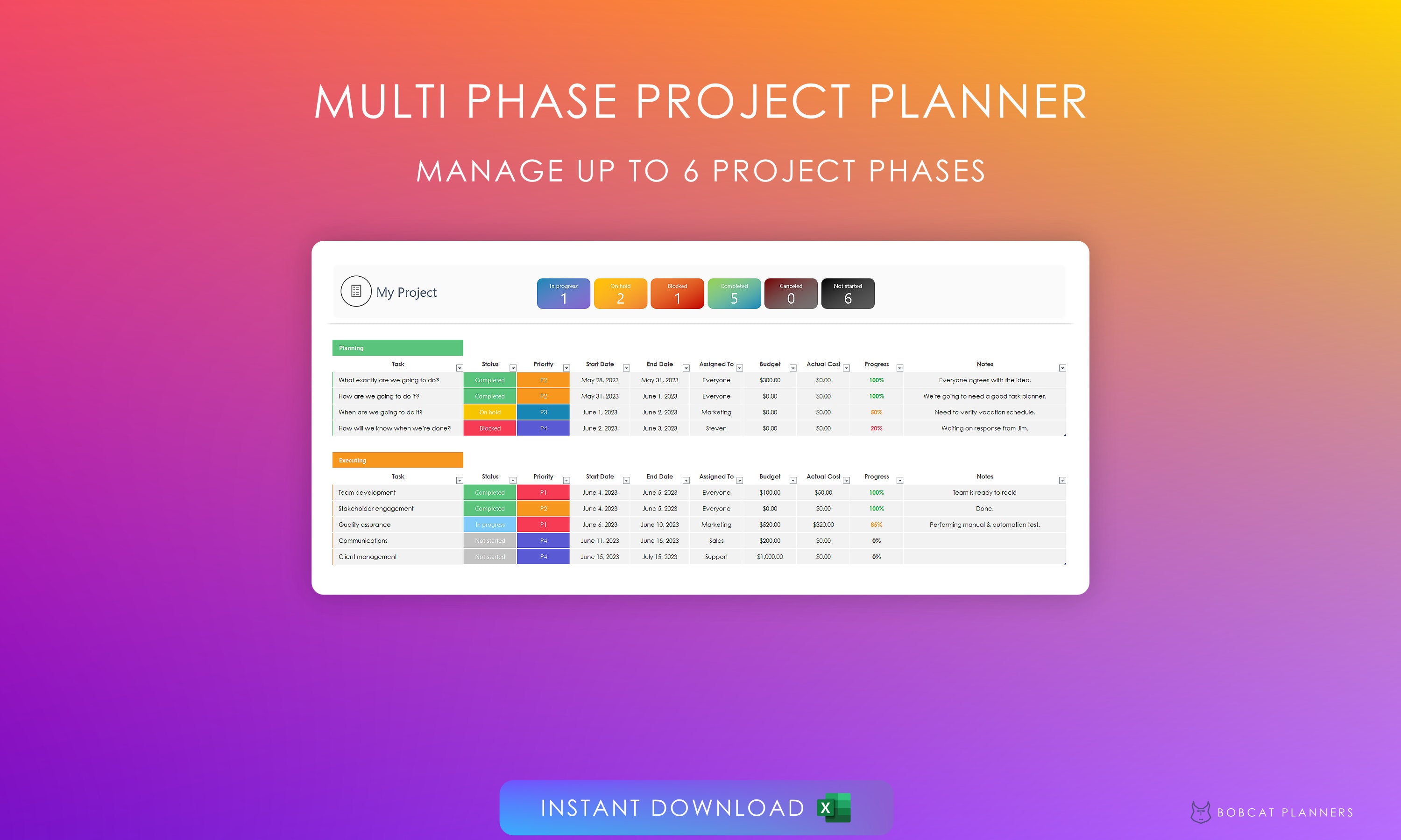 Multi Phase Project Planner – Bobcat Planners