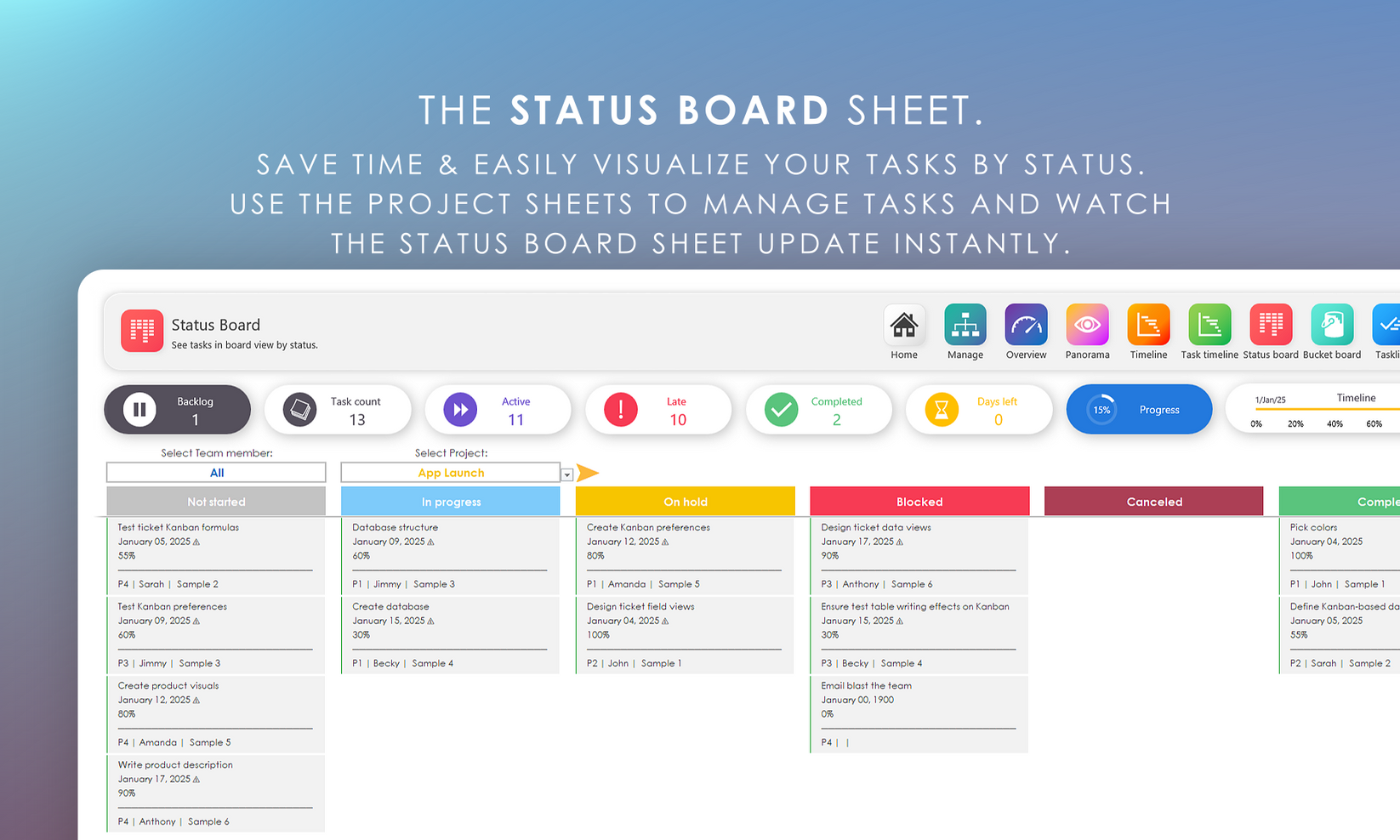 Multi Project Planner 100 Pro Management Dashboard | Excel Gantt Timel ...