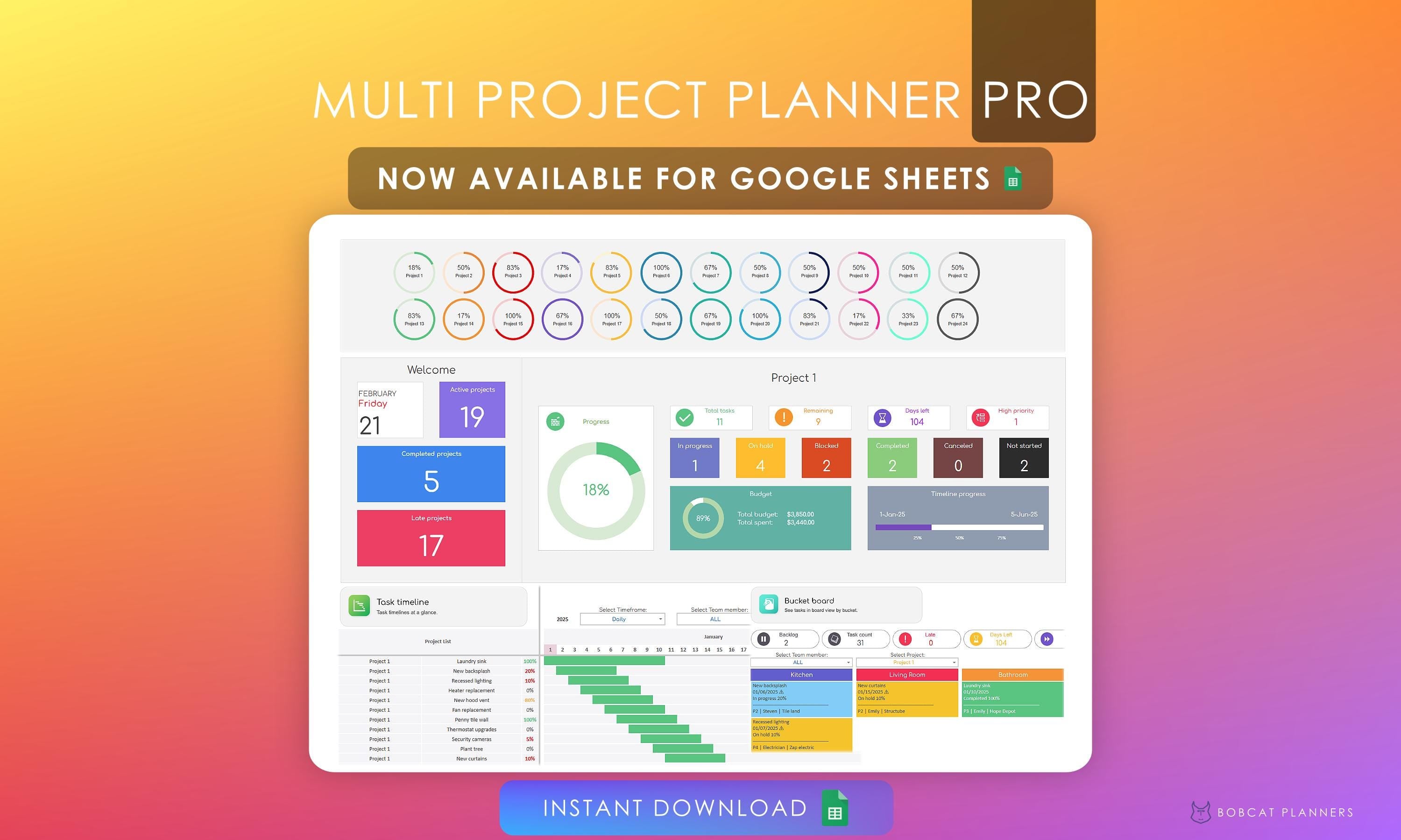 Multi Project Planner Pro for Google Sheets – Bobcat Planners